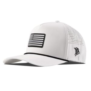 branded bills vintage old glory pvc curved 5 panel rope hat, white/black rope, fits 7-7 7/8, adjustable snapback | lightweight, comfort stretch, & quick dry baseball cap