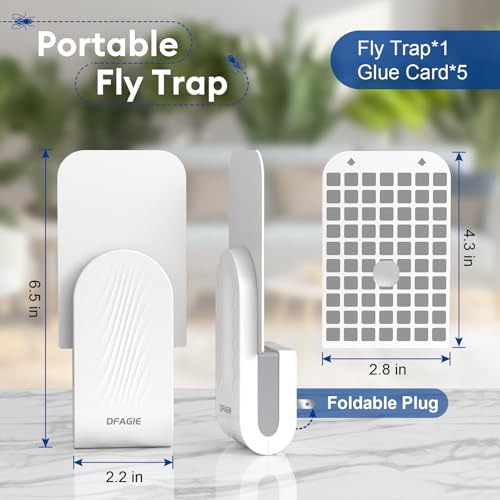 DFAGIE Fly Trap Indoor(1 Device + 5 Glue Cards), Plug-in Flying Insect Trap for Mosquito, Flies, Fruit Flies, Moths, Gnats, Gnat Trap for House Indoor, White