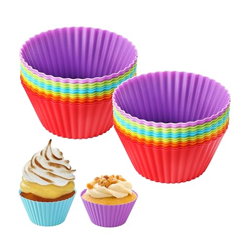 24 PCS Silicone Cupcake Liners, OHOLA Reusable Baking Muffin Cups Liners for Cupcakes, Multicolor, Dishwasher Safe