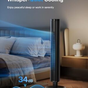 Pelonis 42-Inch Tower Fan for Bedroom – Oscillating Tower Fan with Remote Control – Indoor Quiet Fan with 6 Speeds, 4 Modes and 24-Hour Timer – ETL Certified