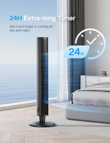 Pelonis 42-Inch Tower Fan for Bedroom – Oscillating Tower Fan with Remote Control – Indoor Quiet Fan with 6 Speeds, 4 Modes and 24-Hour Timer – ETL Certified