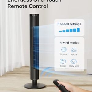 Pelonis 42-Inch Tower Fan for Bedroom – Oscillating Tower Fan with Remote Control – Indoor Quiet Fan with 6 Speeds, 4 Modes and 24-Hour Timer – ETL Certified