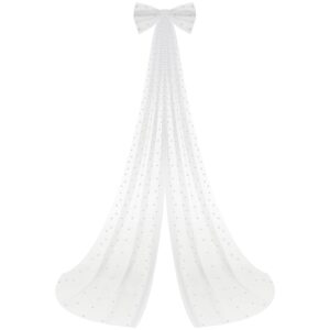 dingion 9.84 ft 1 tier wedding bow knot veil long pearl veils white tulle hair clip bride hair accessories for bridal shower bachelorette party decorations