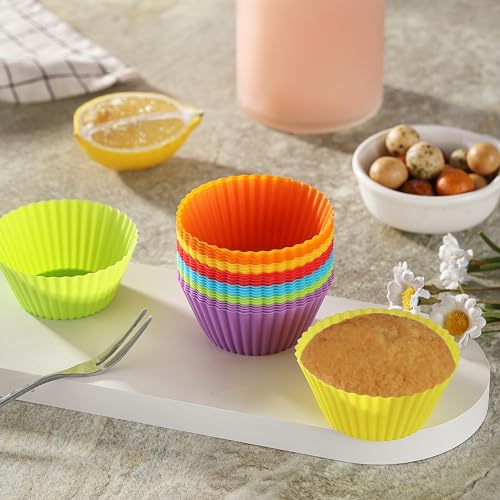 24 PCS Silicone Cupcake Liners, OHOLA Reusable Baking Muffin Cups Liners for Cupcakes, Multicolor, Dishwasher Safe