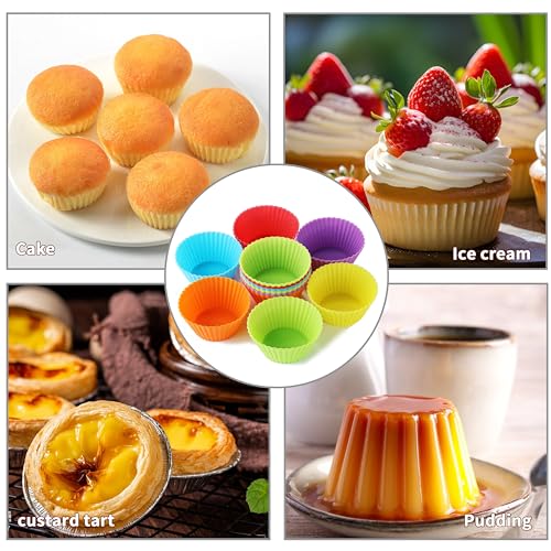 24 PCS Silicone Cupcake Liners, OHOLA Reusable Baking Muffin Cups Liners for Cupcakes, Multicolor, Dishwasher Safe