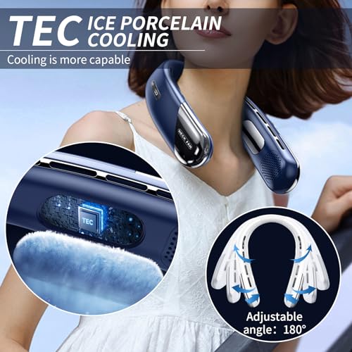 liusoreg Portable Neck Fan 6000mah Hands Free Bladeless Fan Personal Air Conditioner Cooling Neck Cooler Rechargeable Blow Cold Wearable Fan Around Your Neck Men Women Travel Essentials Gift