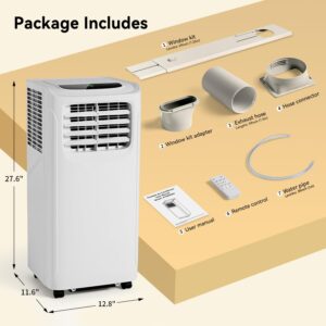 Aoxun 9700BTU Portable Air Conditioner Cools up to 300 Sq.ft, 4-IN-1 Portable AC Unit with Cooling, Dehumidifier, Fan, 24H Timer (Window Venting Kit Included)