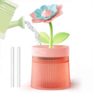 bedroom mini humidifier cute, auto shut off desk humidifier small 260ml with flower,cool mist,7 colors night light,quiet,portable ultrasonic humidifier essential oil diffuser for plants office travel