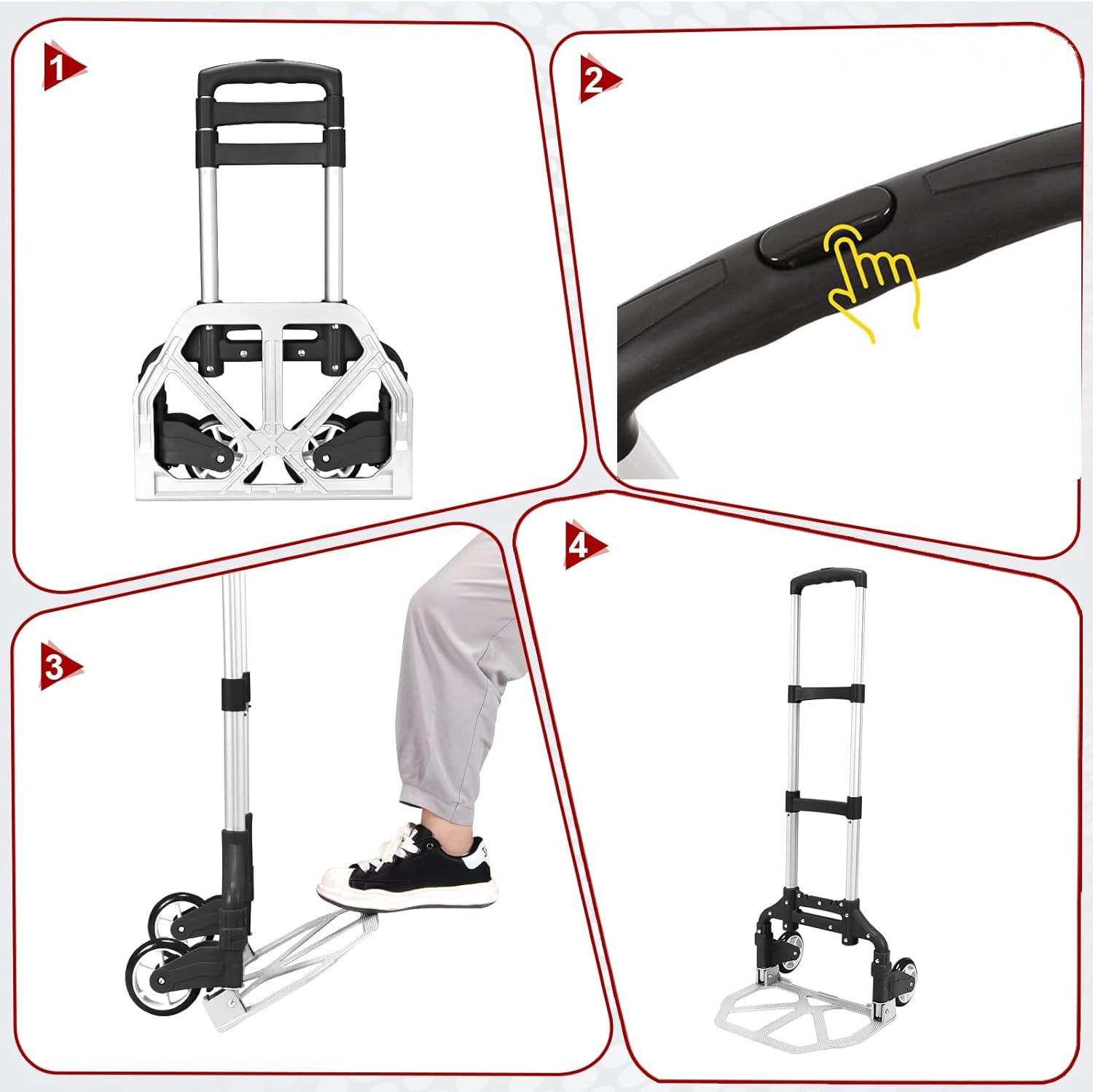 Wawxmo Folding Hand Truck Aluminum Portable Folding Hand Cart 180lbs Capacity Hand Cart and Dolly Ideal for Home, Auto, Office,Travel Use,Black