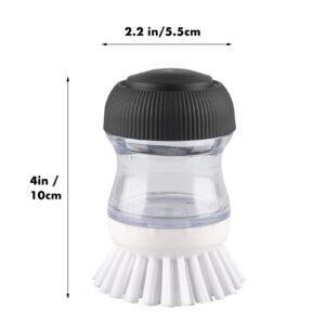 OYV Dish Scrub Brush with Soap Dispenser, Kitchen Brush for Dish Pot Pan Sink Cleaning, 1 Piece Soap Dispensing Palm Brush, Black/Clear/White