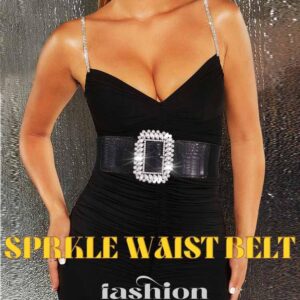 Yalice Rhinestone Waist Belt Wide Elastic Belt for Dresses Sparkle Crystal Stretchy Belts Ladies Cinch Waist Band for Women (Black, Fit Waist Belt: 32''-37'')