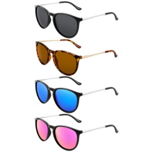 hequ 4pairs vintage round sunglasses for women men fashion ladies sunglasses classic retro trendy lightweight circle frame sun glasses uv400 protection