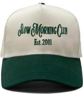 two tone vintage snapback hat - slow morning club - forest/beige