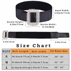 Yalice Rhinestone Waist Belt Wide Elastic Belt for Dresses Sparkle Crystal Stretchy Belts Ladies Cinch Waist Band for Women (Black, Fit Waist Belt: 32''-37'')