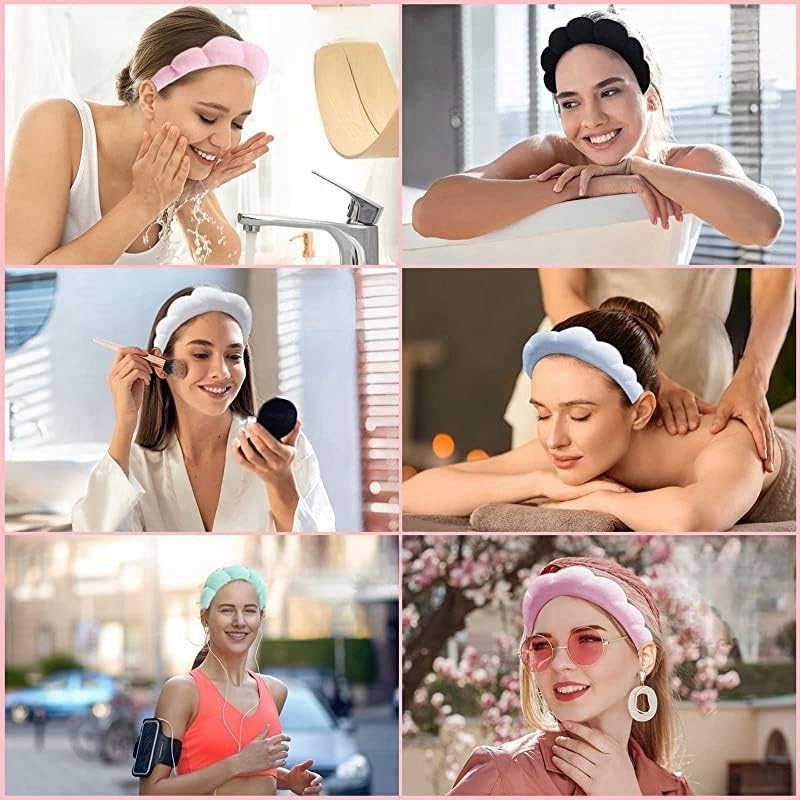 SINGEWOW 6 Pack Spa Sponge Headbands for Washing Face,Skincare Headbands,Makeup Headband, Terry Cloth Headband Bubble Soft Puffy Headband for Women and Girl