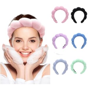 singewow 6 pack spa sponge headbands for washing face,skincare headbands,makeup headband, terry cloth headband bubble soft puffy headband for women and girl