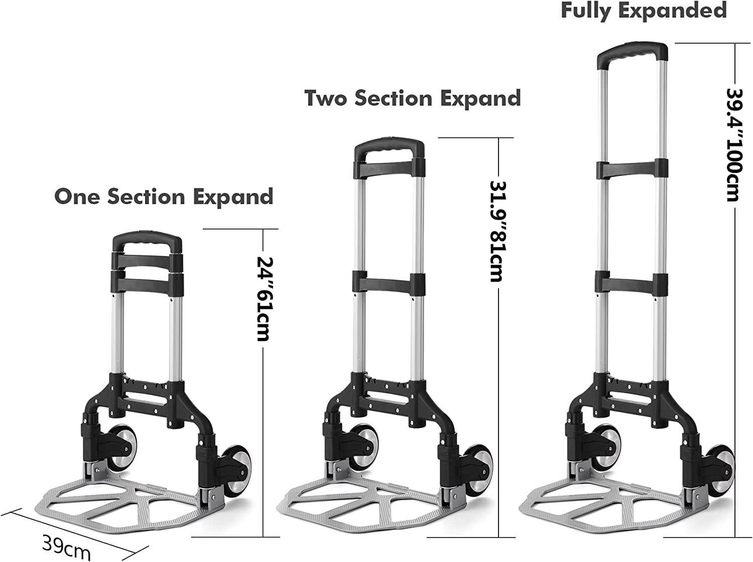 Wawxmo Folding Hand Truck Aluminum Portable Folding Hand Cart 180lbs Capacity Hand Cart and Dolly Ideal for Home, Auto, Office,Travel Use,Black