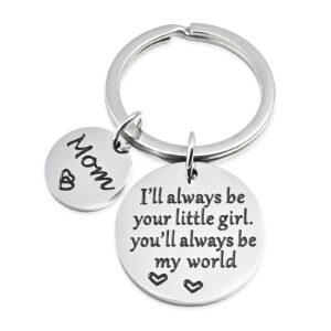 mother's day gifts from daughter son for mom birthday valentine's day christmas keychain gifts-back carving i love you (i will always be your little girl, you will always be my world)