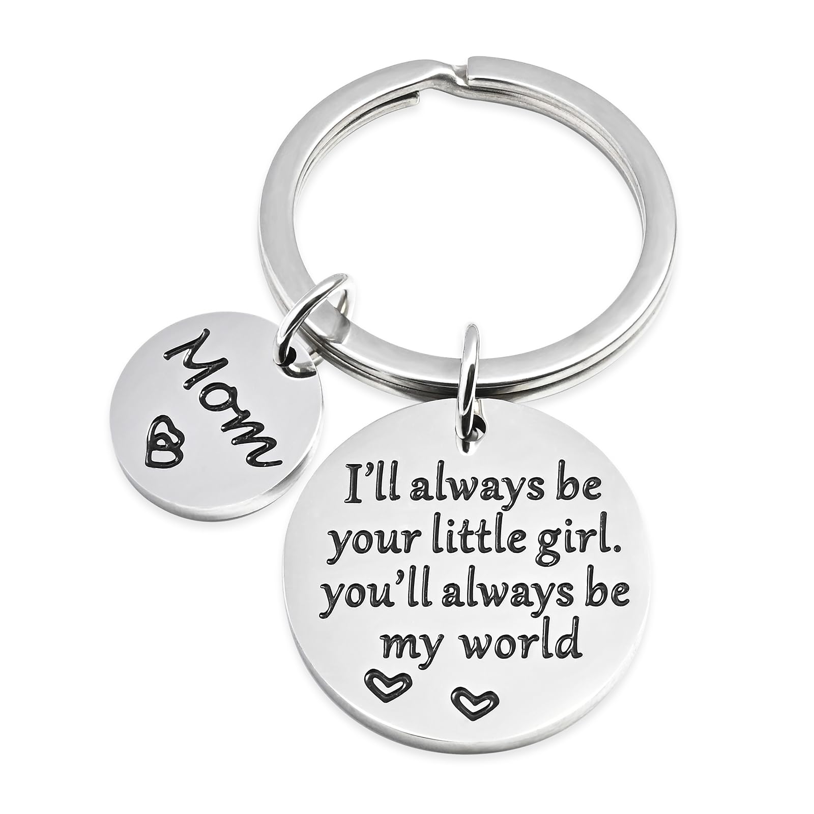 Mother's Day Gifts from Daughter Son for Mom Birthday Valentine's Day Christmas Keychain Gifts-Back Carving I Love You (I will always be your little girl, you will always be my world)