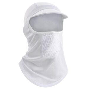 melasa balaclava face mask with brim for men women sun protection, cycling cap with neck gaiter, full face cover helmet liner skull cap for cycling fishing motorcycle(white)