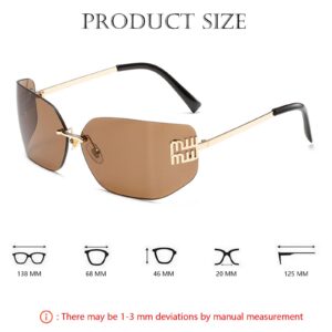 Bsreyeop Futuristic Rimless Y2K Sunglasses for Women Men Fashion Wrap Around Frame Trendy Shield Frameless Design (Brown C1)