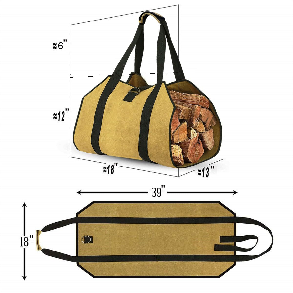 ALOTOA Firewood Carriers,Canvas Log Carrier Bag,Outdoor Wood Racks,Fireplace Stove Accessories,Extra Large Firewood Holder with Handles for Camping