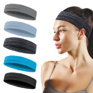 sports headbands for women, 5 pack moisture wicking non slip sweatbands fashionable hairbands for workout yoga running gym