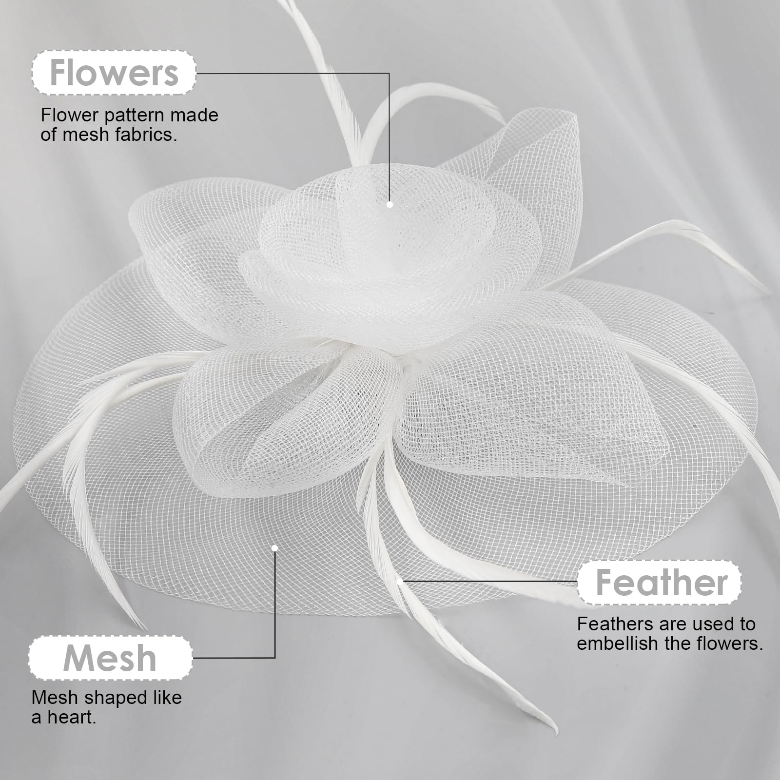 WATAME Fascinators for Women Girls Derby Hats Feather Flower Ribbons Fascinator Headband Wedding Cocktail Tea Party Hats (US, Alpha, One Size, White)