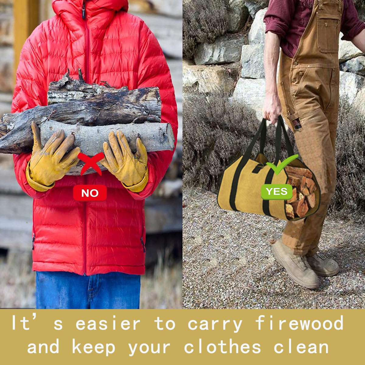 ALOTOA Firewood Carriers,Canvas Log Carrier Bag,Outdoor Wood Racks,Fireplace Stove Accessories,Extra Large Firewood Holder with Handles for Camping