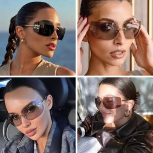 Bsreyeop Futuristic Rimless Y2K Sunglasses for Women Men Fashion Wrap Around Frame Trendy Shield Frameless Design (Brown C1)