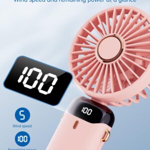 2Pack Portable Handheld Fan, 4000mAh Rechargeable Personal Fan with 5 Speeds, Hand Held/Desk/Neck Fan 3 in 1 Mini Fan with Base, LED Display Foldable Battery Operated Small Fans for Outdoor Indoor