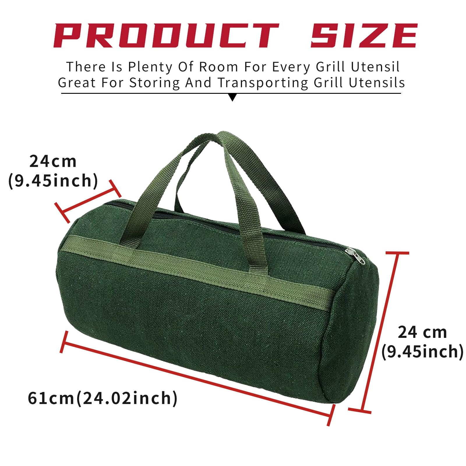 Grill Accessory Storage Bag, 24" Extra Thick Canvas Grill Utensil Storage Bag, Double Zipper Grill Tool Storage Bag, BBQ Tool Storage Bag Carry Bag for Camping Hiking Barbecue