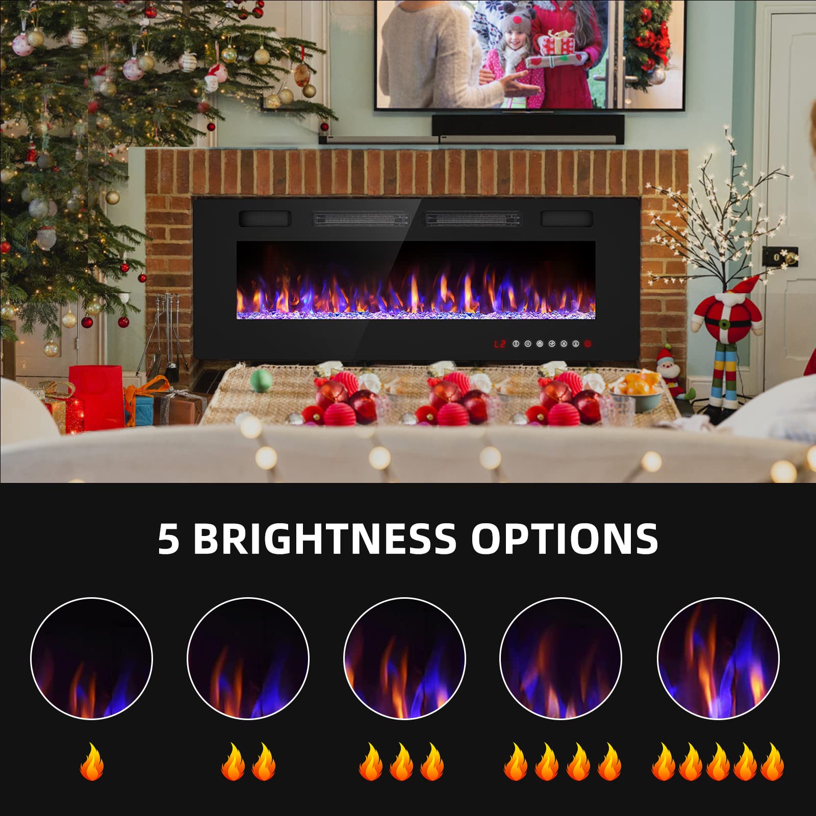 50 inch Electric Fireplace Inserts and Wall Mounted with Remote Control & Touch Screen 1500W Fireplace Heater with Timer