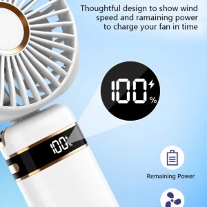 Sida-Earcy Portable Handheld Fan, Powerful Personal Fan with Base 5 Adjustable Speed USB Rechargeable Battery Operated Cooling for Women Girl Travel Office (White)