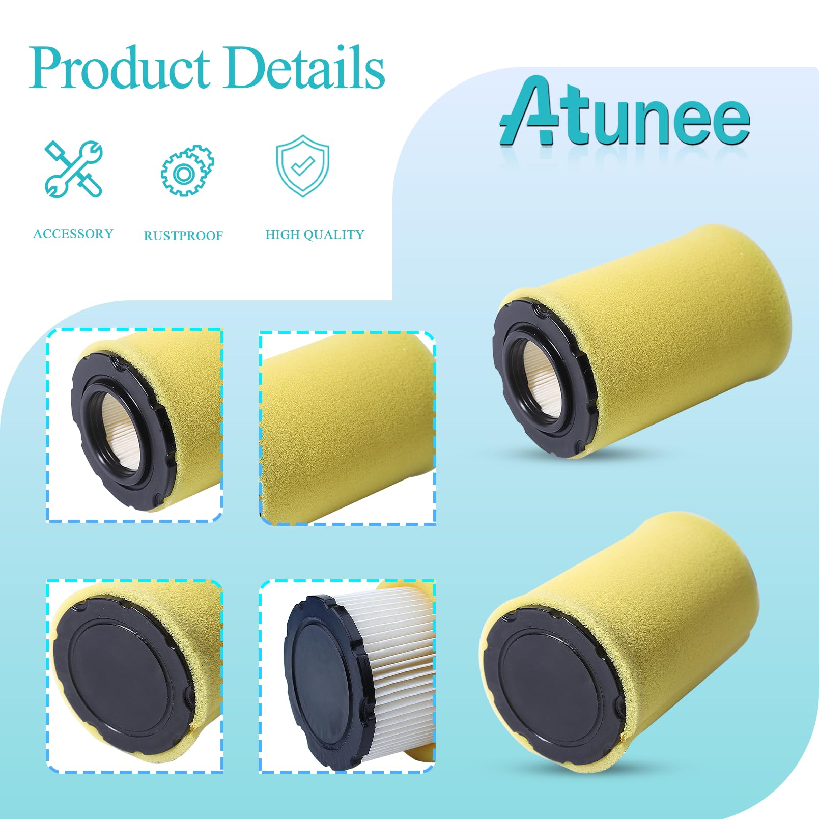 Atunee 3 Pack MIU14395 Air Filter + Pre Filter for John Deere D100 D105 D110 D130 Z225 Z235 Z255 X124 L105 L107 L108 LA135 LA145 E100 E120 E130 Fit GY21435 MIU13038 MIU13963 Lawn Mower Tractor