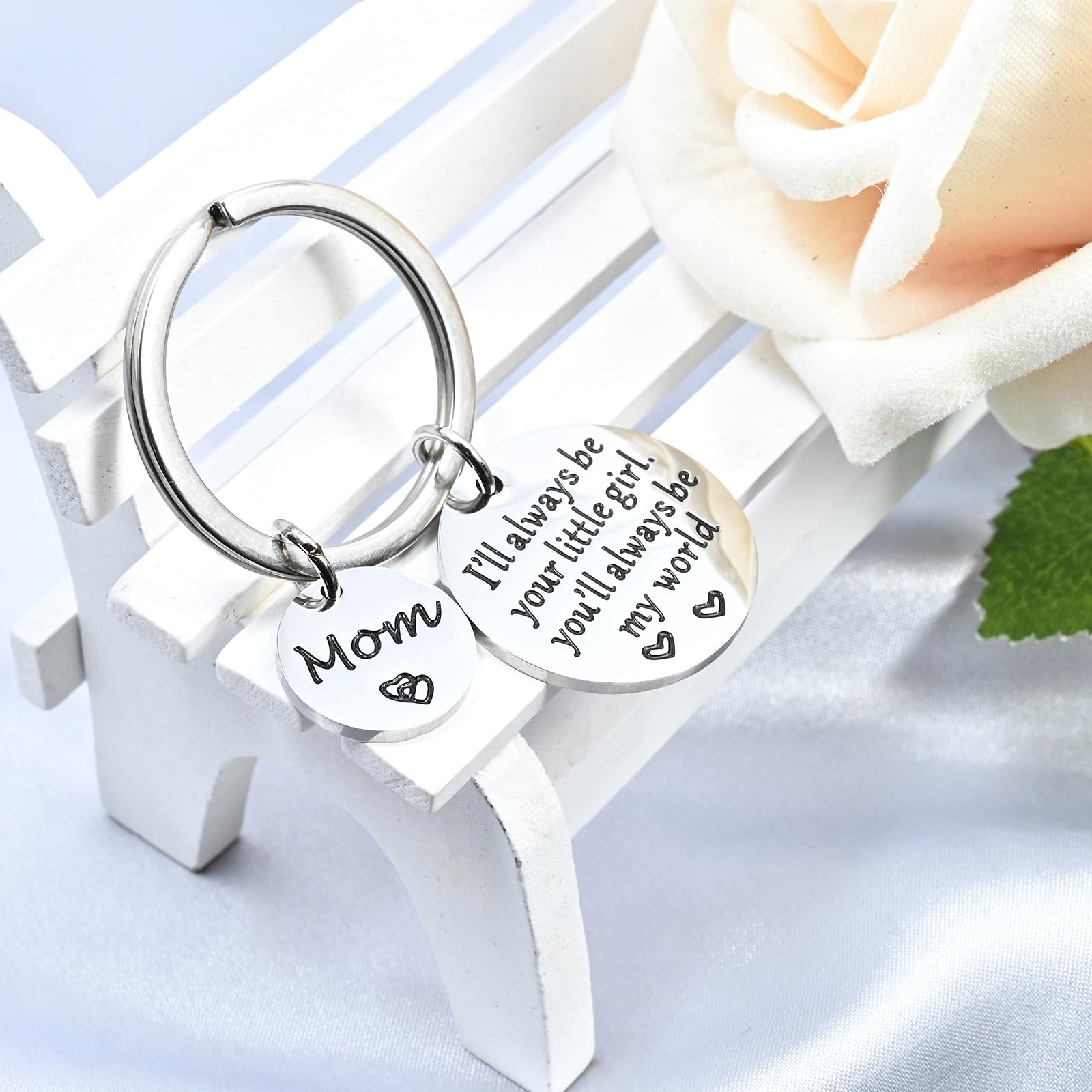 Mother's Day Gifts from Daughter Son for Mom Birthday Valentine's Day Christmas Keychain Gifts-Back Carving I Love You (I will always be your little girl, you will always be my world)