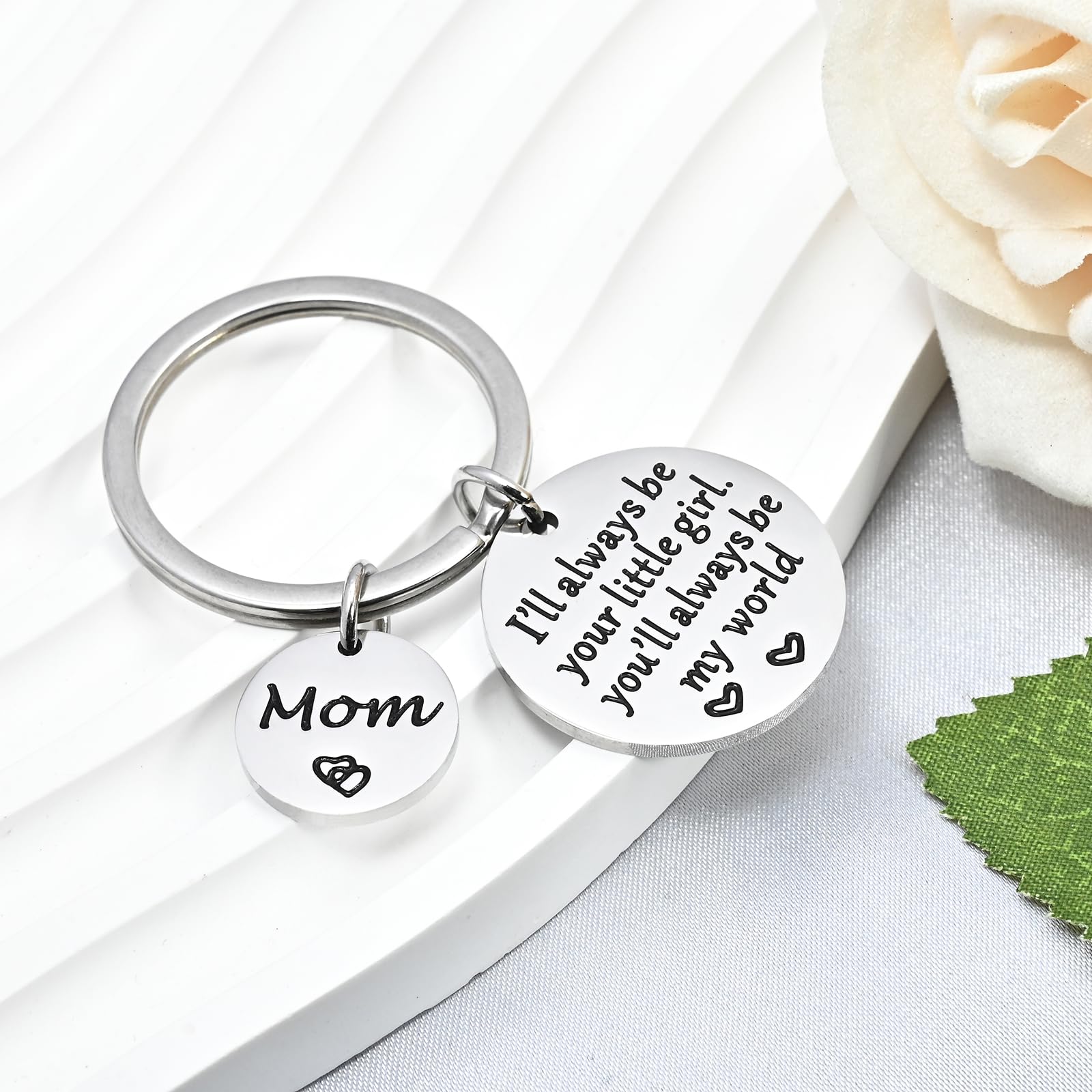 Mother's Day Gifts from Daughter Son for Mom Birthday Valentine's Day Christmas Keychain Gifts-Back Carving I Love You (I will always be your little girl, you will always be my world)