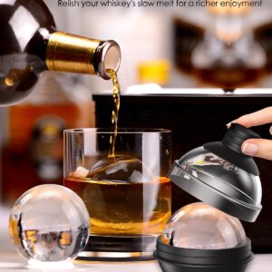 Large Round Ice Ball Maker Mold Silicone for Whiskey - Set of 4 with 2-in-1 Funnel Lid - 2.4 Inch Big Sphere Ice Mold for Cocktails Bourbon - Easy Release - Perfectly Round Ice Cube Tray