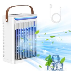 portable cooling fan, 680ml evaporative cooling fan with 5 speed, 2 humidification, 2-6h timer & 7 colors light, 3 in 1 freeze fan for bedroom, office and camping