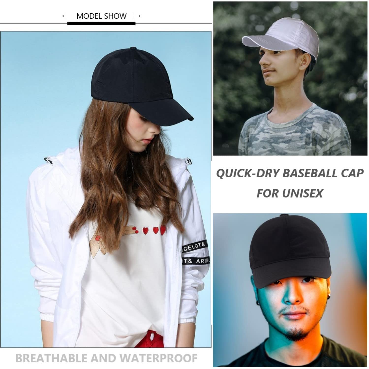 LITSSIN Quick Dry Fit Hats Athletic Cap 2 Packs, Mesh Fitted Gym Hats Workout Hats for Running Hiking Golf Fishing |UPF 50+ Waterproof