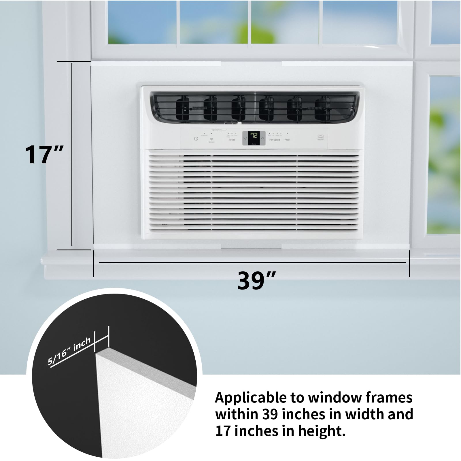 Window Air Conditioner, Side Insulated Foam Panel KT002WHITE, Summer/Winter Heat and Draft Insulation, One Piece Full Surround Insulation Panels Window Seal with 4 edging strips 02 (WHITE)