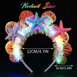 GORTIN Light Up Starfish Headband LED Mermaid Headbands Glow Seashell Hair Band Beach Party Costume Headwear Hair Accessories for Women and Girls