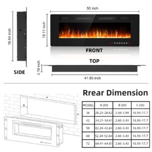 50 inch Electric Fireplace Inserts and Wall Mounted with Remote Control & Touch Screen 1500W Fireplace Heater with Timer