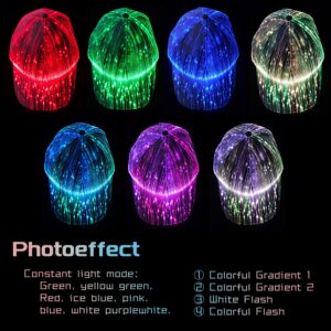 Vastarry LED Cap Fiber Optic Hat with USB Charging, 7 Illuminating Colors, Perfect for Parties, Nightclubs, Music Festivals, (Back,Polyester)