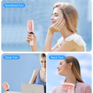 2Pack Portable Handheld Fan, 4000mAh Rechargeable Personal Fan with 5 Speeds, Hand Held/Desk/Neck Fan 3 in 1 Mini Fan with Base, LED Display Foldable Battery Operated Small Fans for Outdoor Indoor