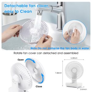 Digibond Oscillating Table Fan Small Oscillating Fan for Bedroom/Indoor/Outdoor Ultra Quiet Mini Desk Fan Auto 90° Rotated 4 Speeds 5in Wall Mounted Cordless Portable Rechargeable (White)