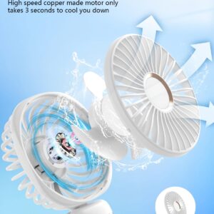 Sida-Earcy Portable Handheld Fan, Powerful Personal Fan with Base 5 Adjustable Speed USB Rechargeable Battery Operated Cooling for Women Girl Travel Office (White)