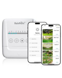 rainpoint 8 zone smart sprinkler controller - local weather intelligence wifi sprinkler system controller, easy install app control irrigation system, sprinkler timer for garden yard