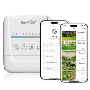 RAINPOINT 8 Zone Smart Sprinkler Controller - Local Weather Intelligence WiFi Sprinkler System Controller, Easy Install APP Control Irrigation System, Sprinkler Timer for Garden Yard