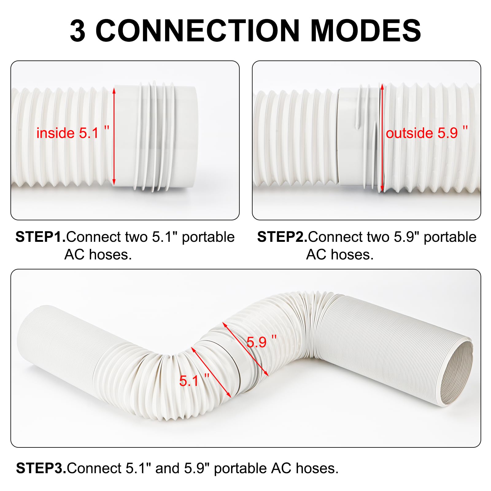 ODDMUCK Portable AC Hose Coupler with 5.1"/5.9" Diameter Exhasut Vent Connector for Clockwise&Counter Clockwise Threads Air Conditioner Hose Coupler Coupling Extension (5.1"/5.9“)